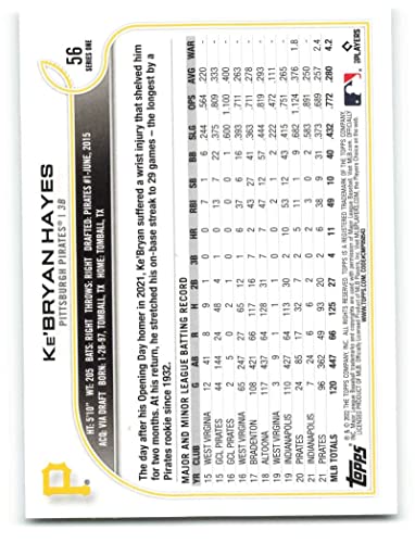 2022 TOPPS #56 KE'BRYAN HAYES PIRATES BASEBALL MLB