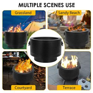 STBoo Smokeless Fire Pits for Outside with Portable Carrying Storage Bag, 20x14 Inch Firepits Outdoor Wood Burning, Low Smoke Outdoor Fireplace for Bonfire Picnic Backyard Cooking on Beach, Black, L