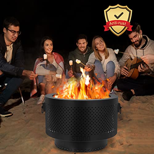 STBoo Smokeless Fire Pits for Outside with Portable Carrying Storage Bag, 20x14 Inch Firepits Outdoor Wood Burning, Low Smoke Outdoor Fireplace for Bonfire Picnic Backyard Cooking on Beach, Black, L