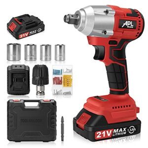 aplman cordless impact wrench kit max 21v power impact wrench set 1/2" chuck (red)