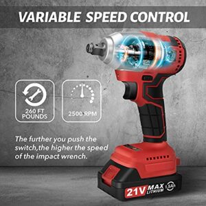 APLMAN Cordless Impact Wrench Kit MAX 21V Power Impact Wrench Set 1/2" Chuck (red)