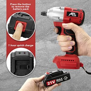 APLMAN Cordless Impact Wrench Kit MAX 21V Power Impact Wrench Set 1/2" Chuck (red)