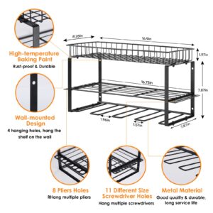 Power Tool Organizer, Power Tool Storage Rack with Basket, Heavy Duty Floating Tool Shelf, Wall Mounted Storage Rack, Garage Organizers and Storage, Perfect for Christmas Gift