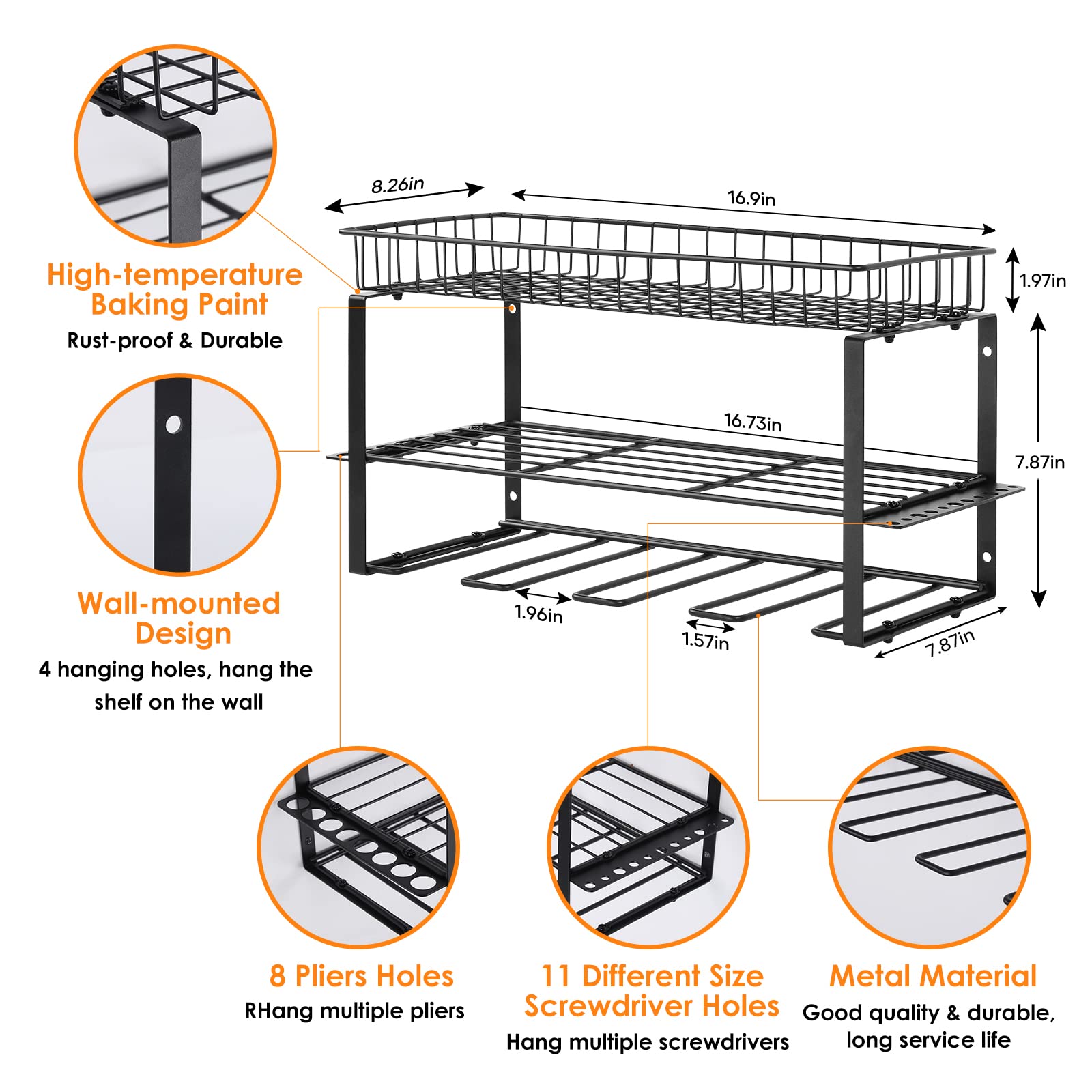 Power Tool Organizer, Power Tool Storage Rack with Basket, Heavy Duty Floating Tool Shelf, Wall Mounted Storage Rack, Garage Organizers and Storage, Perfect for Christmas Gift