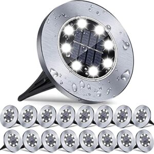 solar ground lights, solar lights outdoor garden,16pack solar outdoor lights , outdoor solar disk lights waterproof led in-ground lights, landscape lights for pathway, yard, deck, lawn, patio, walkway