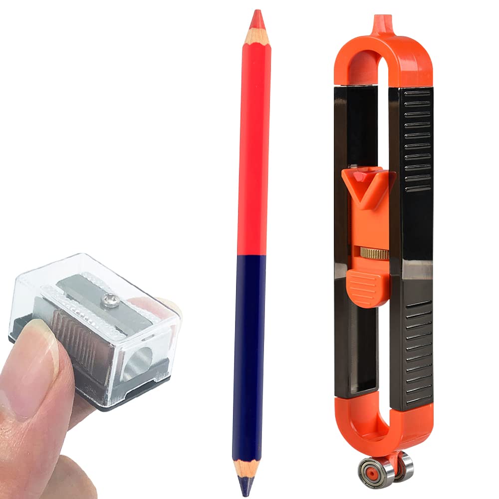 Contour Gauge Scribe Profile Tool with 2-Color Pencil and Sharpener, Gadgets for Woodworking, Van Conversion, Construction Carpenter Transfer The Outline onto Your Material with Speed and Accuracy