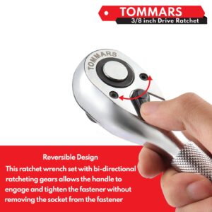 TOMMARS 3/8-Inch Drive Stubby Ratchet Mini Ratchet Quick-Release Head 72-Tooth