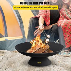 VEVOR Fire Pit Bowl, 30-Inch Deep Round Cast Iron Fire Bowl, Wood Burning for Outdoor Patios, Backyards & Camping Uses, with A Stable Bowl Designed Base and A Firewood Stick, Black