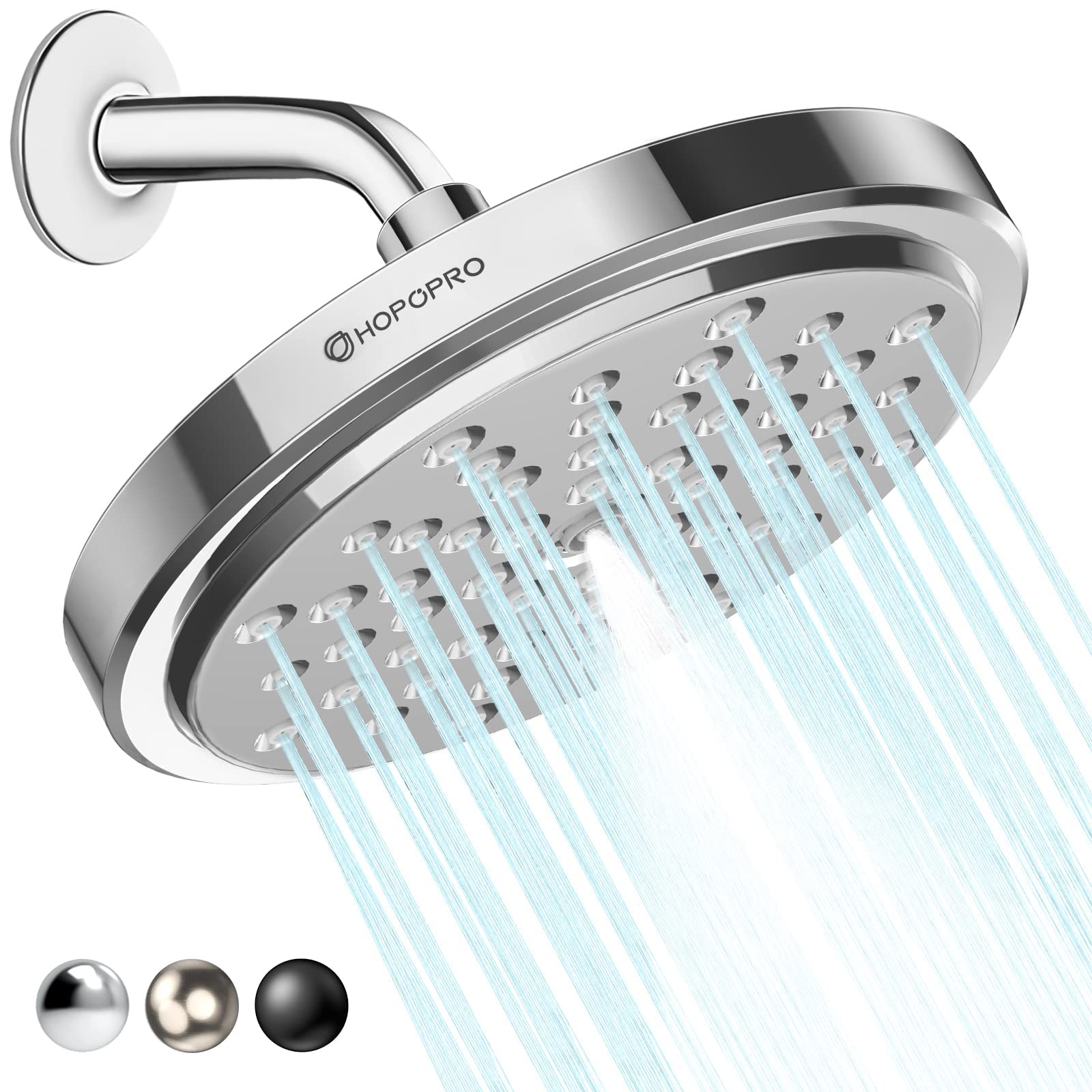 HOPOPRO High Flow Shower Head - High Pressure Rain - 7 Inch Rainfall Spray Shower Head - Tool-less 1-Min Installation - Adjustable Bathroom Shower Head Replacement with Luxury Modern Chrome Look