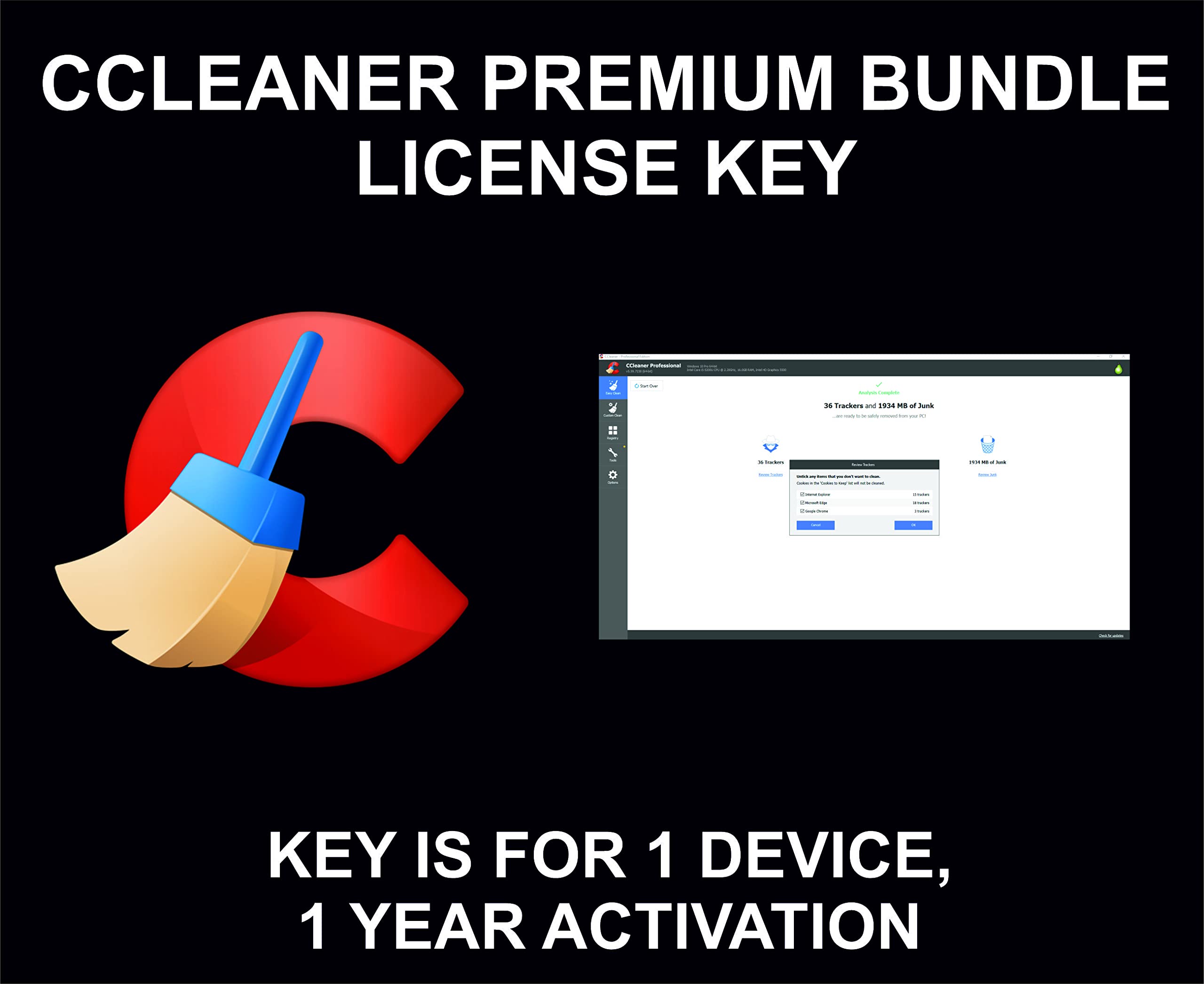 Cleaner, Premium Bundle, Key, For 1 Year, For 1 Device Activation