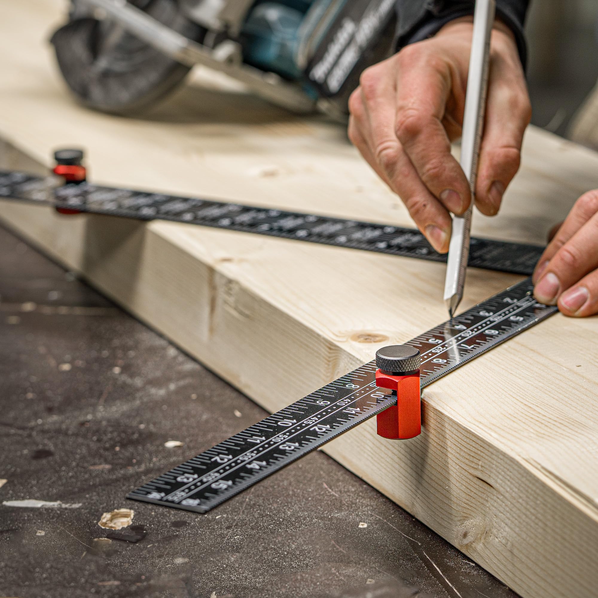 Simon Tools - Stair Gauges for Framing Square | Extra Tall Non-Slip Framing Square Stops with Holder, Framing Tools for Speed Square