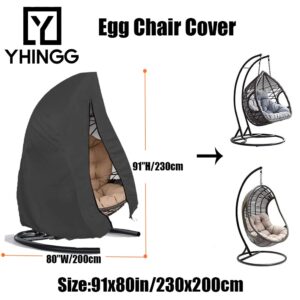 YHINGG Patio Egg Chair Cover Hanging Egg Chair Covers 91x80 Inches 600D Oxford Waterproof Windproof Patio Chair Cover with Drawstring (Egg Chair Cover)