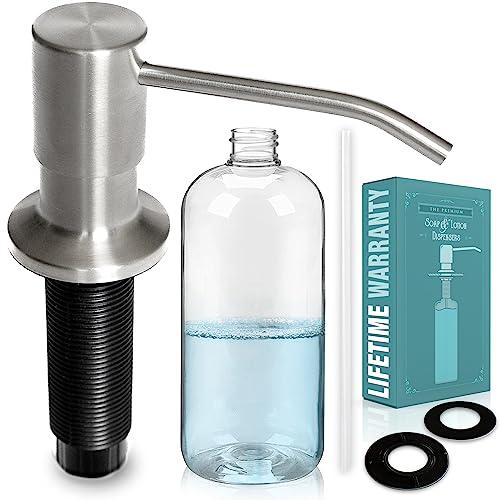 Built in Soap Dispenser for Kitchen Sink - Stainless Steel Pump - Large 17 Ounce Soap Bottle - Mounts to Your Sink Counter - Dish Soap, Hand, Lotion Dispenser (Rustproof Commercial Grade)