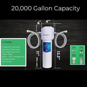 Under Sink Water FilterPod Water System High Speed Flow Rate 20,000 Gallon Capacity for Under Sink Homes, Offices, Kitchen, RV & More