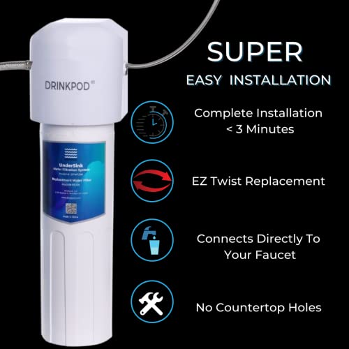 Under Sink Water FilterPod Water System High Speed Flow Rate 20,000 Gallon Capacity for Under Sink Homes, Offices, Kitchen, RV & More