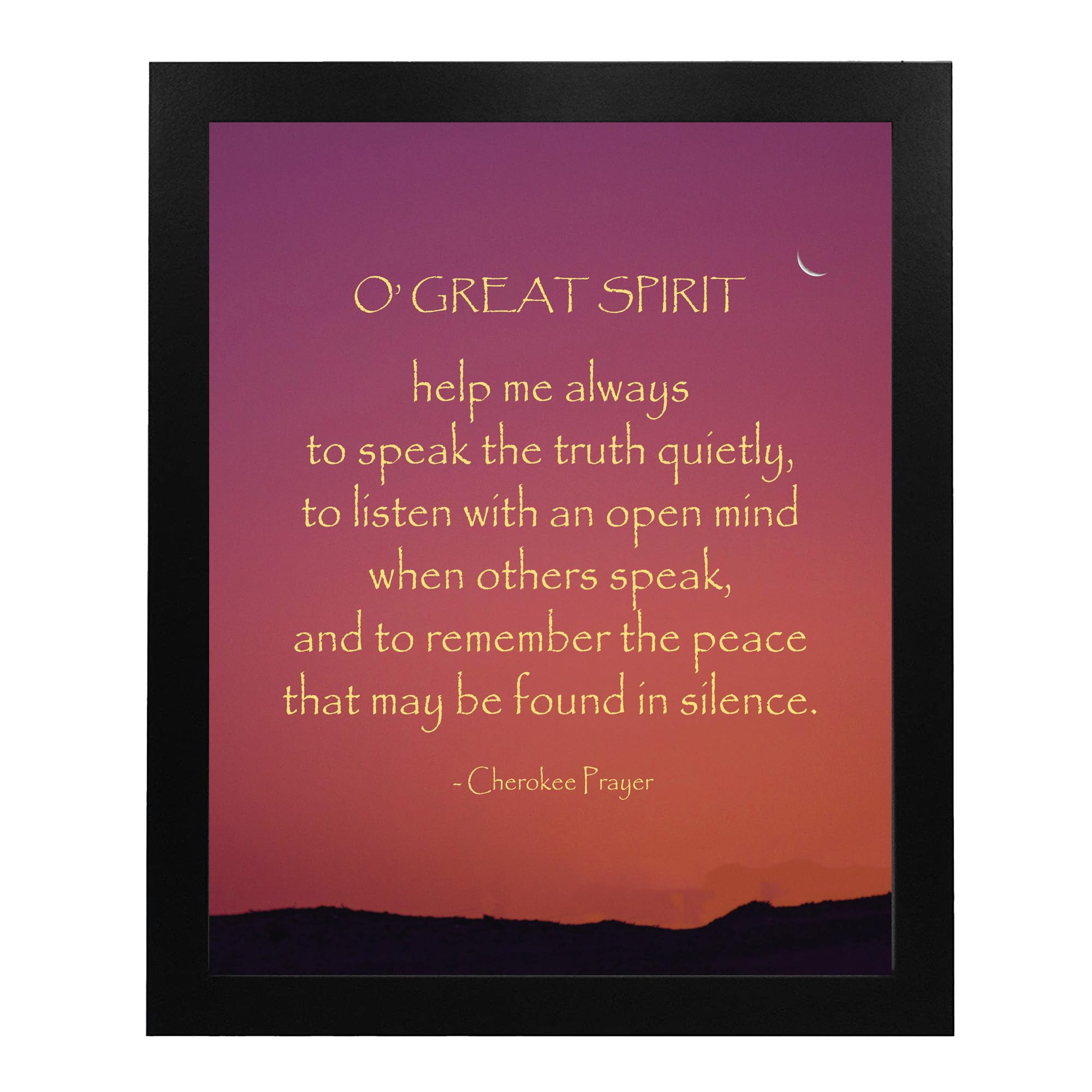 O Great Spirit A Cherokee Prayer - Native American Wall Art Decor, Southwest Sunset Print w/Moon Image, Inspirational Home Decor, Office Decor, Classroom & Western Decor. Unframed- 8x10"