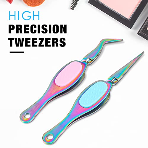 6 Pieces Craft Tweezers Crossing Lock Curved Stainless Steel Soft Grip Precision Tweezers Reverse Grip Fine Tip Tweezers for DIY Craft, Jewelry, Beading, Electronics, Laboratory Work