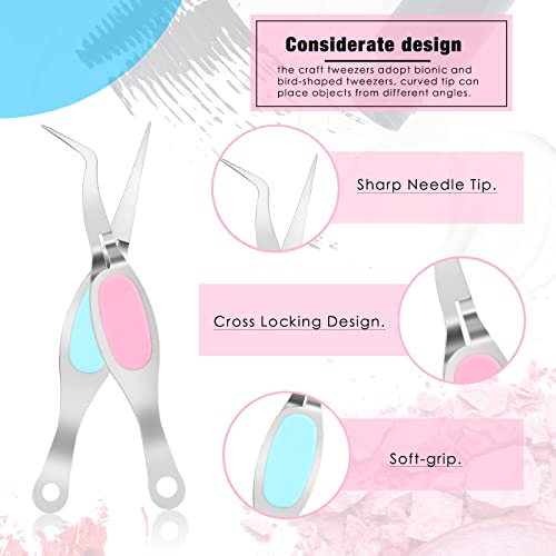 6 Pieces Craft Tweezers Crossing Lock Curved Stainless Steel Soft Grip Precision Tweezers Reverse Grip Fine Tip Tweezers for DIY Craft, Jewelry, Beading, Electronics, Laboratory Work