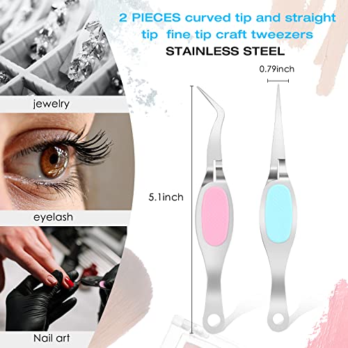 6 Pieces Craft Tweezers Crossing Lock Curved Stainless Steel Soft Grip Precision Tweezers Reverse Grip Fine Tip Tweezers for DIY Craft, Jewelry, Beading, Electronics, Laboratory Work