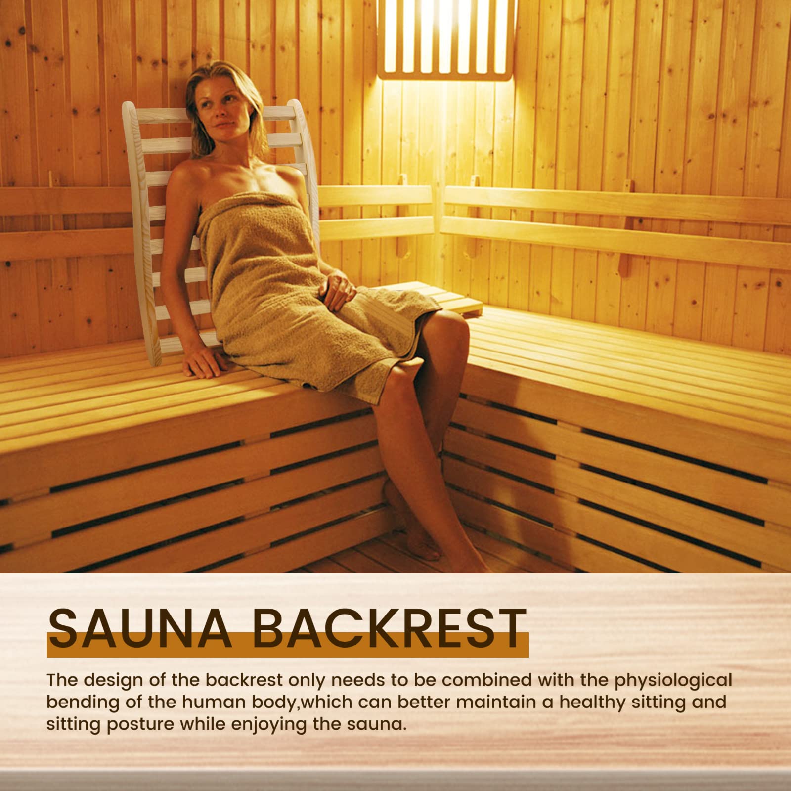 LUCHEN Sauna Backrest,S-Shape Canadian Natural Wood Hemlock Sauna Chair with Back, Non-Toxic Sauna Accessories Bench 2-Pack