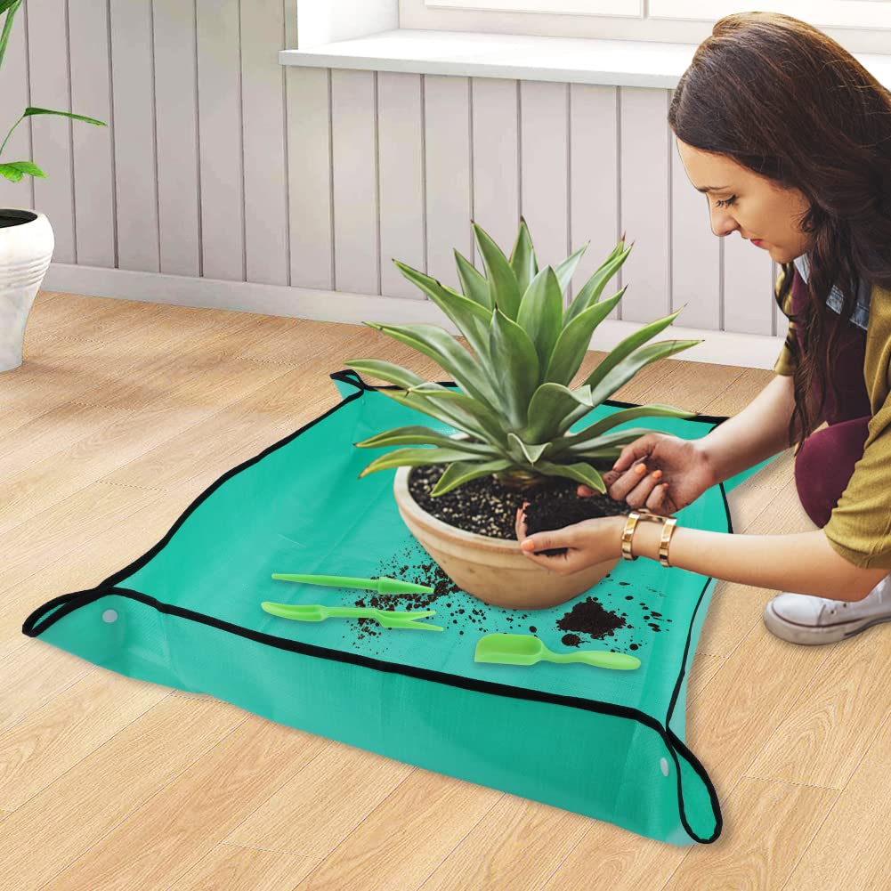 YHZNW 2PCS Plant Transplanting Repotting Mat Foldable Garden Work Cloth Waterproof Thicken Gardening Mat Change Soil Watering Pads with 3Pcs Miniature Succulent Hand Tools(Size:1Set)