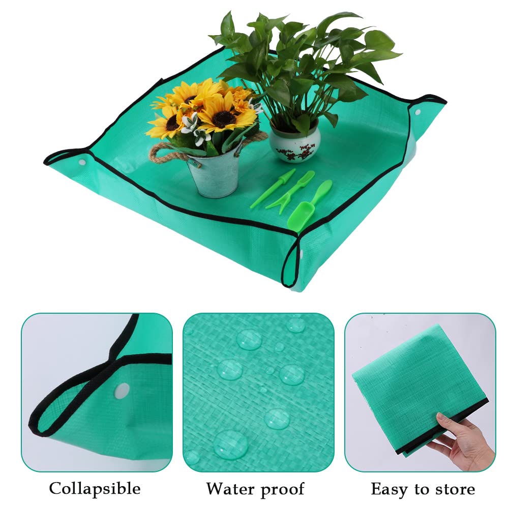 YHZNW 2PCS Plant Transplanting Repotting Mat Foldable Garden Work Cloth Waterproof Thicken Gardening Mat Change Soil Watering Pads with 3Pcs Miniature Succulent Hand Tools(Size:1Set)