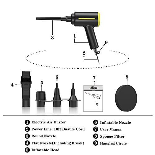 ATEngeus Compressed Air Duster, Multi-Use Electric Air Duster for Computer Keyboard Cleaning, Dust, Hairs, 2 Speed, 40000RPM Air Blower & Air Pump, Reusable Duster Replaces Compressed Air Cans…