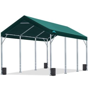 advance outdoor 12x20 ft heavy duty carport car canopy garage boat shelter party tent, adjustable peak height from 9.5ft to 11ft, green