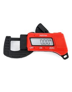 qwork thickness gauge measuring tool, 0-12 mm (0.5") digital thickness caliper micrometer, red