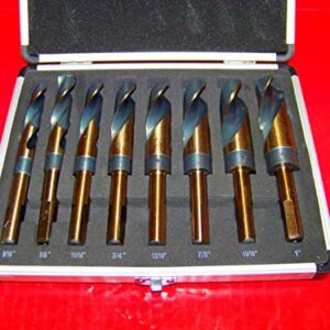 8 pc Jumbo Silver and Deming Industrial Cobalt Drill bit Set 1/2" Reduced Shank