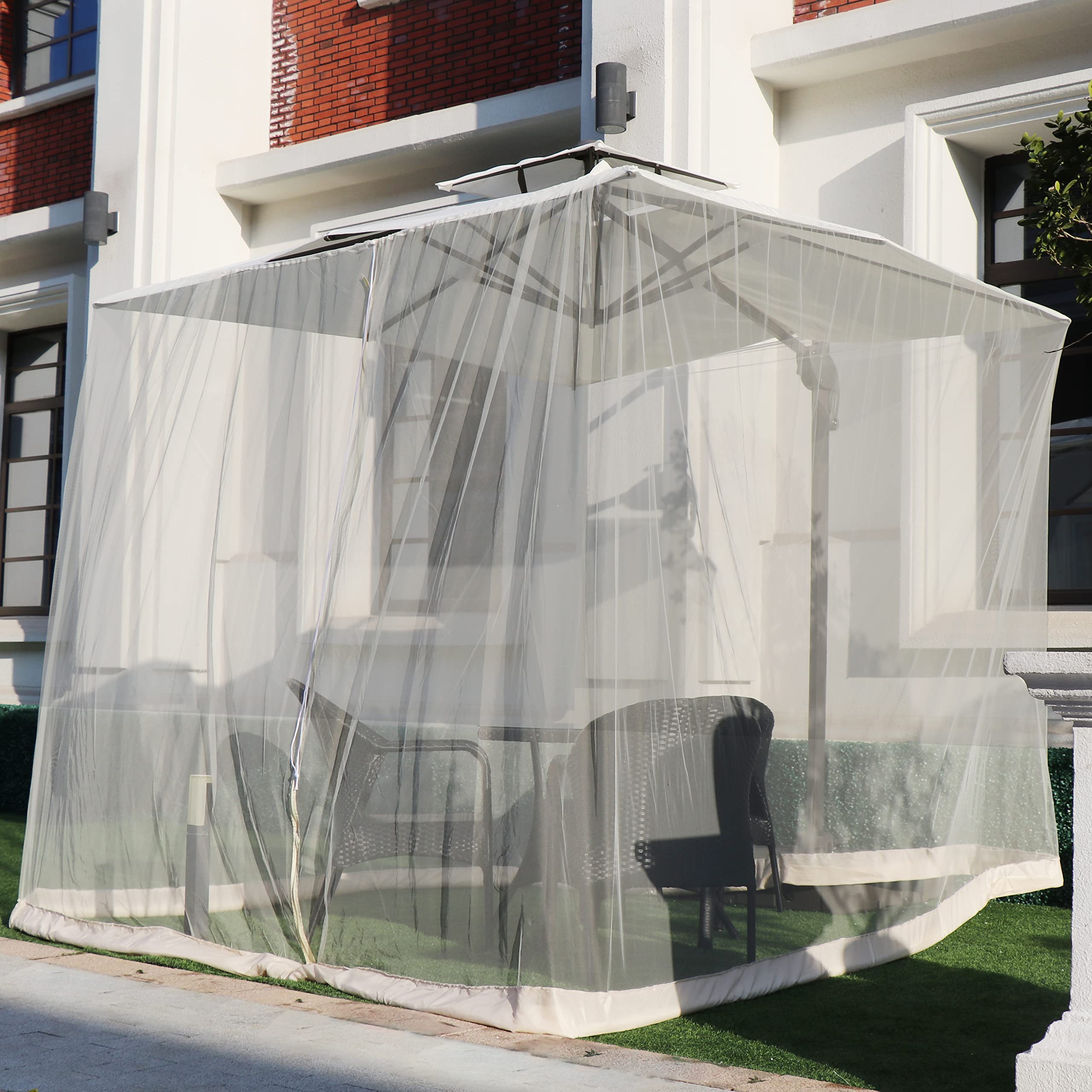 Umbrella Mosquito Netting for Patio Umbrella Canopy Curtains Polyester Netting Screen Mesh Net for Patio Umbrella Cover Net Outdoor 9FT-10FT Bug Net for Outdoor Umbrellas Screen with Zipper Door and