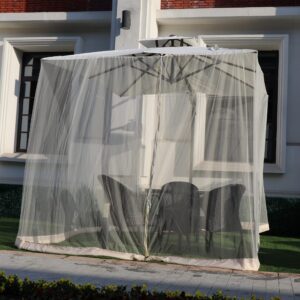 Umbrella Mosquito Netting for Patio Umbrella Canopy Curtains Polyester Netting Screen Mesh Net for Patio Umbrella Cover Net Outdoor 9FT-10FT Bug Net for Outdoor Umbrellas Screen with Zipper Door and