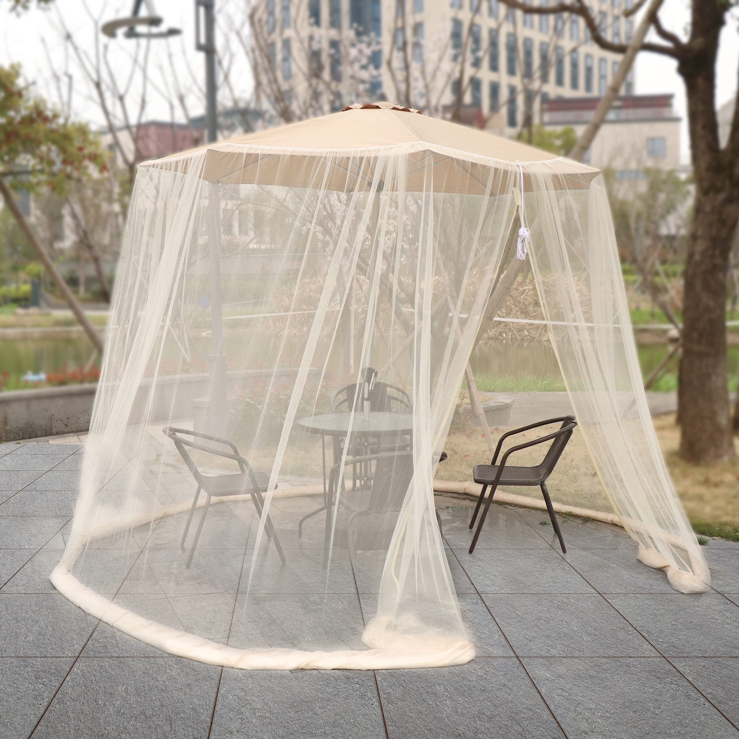 Umbrella Mosquito Netting for Patio Umbrella Canopy Curtains Polyester Netting Screen Mesh Net for Patio Umbrella Cover Net Outdoor 9FT-10FT Bug Net for Outdoor Umbrellas Screen with Zipper Door and