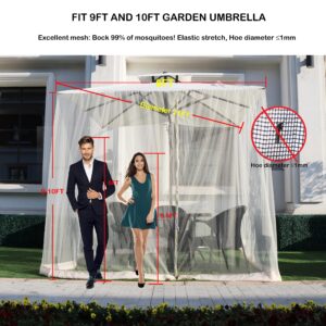 Umbrella Mosquito Netting for Patio Umbrella Canopy Curtains Polyester Netting Screen Mesh Net for Patio Umbrella Cover Net Outdoor 9FT-10FT Bug Net for Outdoor Umbrellas Screen with Zipper Door and