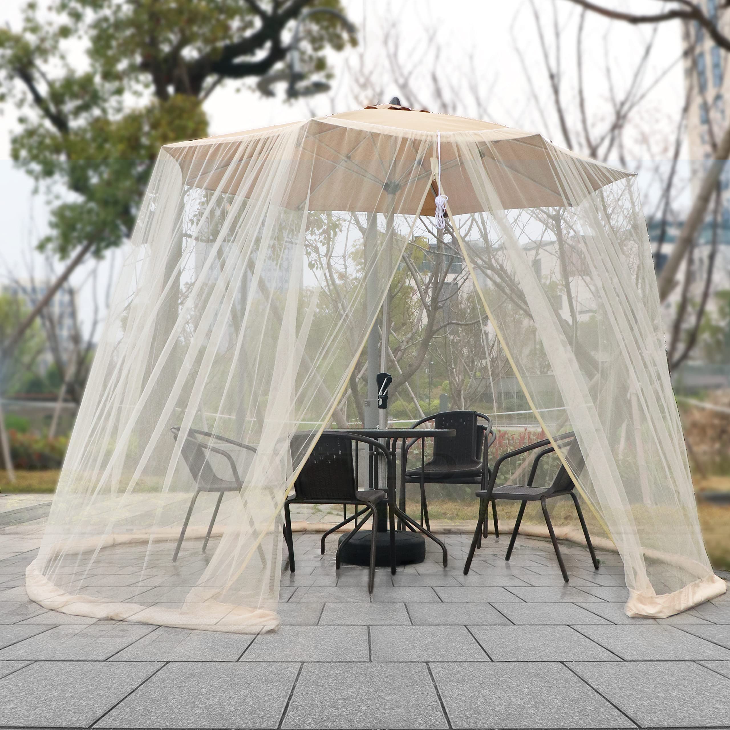 Umbrella Mosquito Netting for Patio Umbrella Canopy Curtains Polyester Netting Screen Mesh Net for Patio Umbrella Cover Net Outdoor 9FT-10FT Bug Net for Outdoor Umbrellas Screen with Zipper Door and