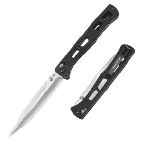 flissa folding pocket knife, 4-inch d2 blade with thumb stud, axis lock, g10 handle, edc knife for hiking, camping, survival, outdoor