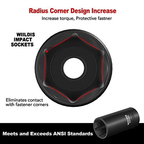 WIILDIS 3/8" Drive Impact Socket Set, 48 Piece Standard SAE and Metric Sizes (5/16 inch to 3/4 inch and 8-22mm), 6 Point, Cr-V Steel Mechanic Socket Set, Gift for Dad Men Father Husband