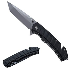 FLISSA Folding Pocket Knife, Tactical Knife with Liner Lock, Tanto Blade, Pocket Clip, Glass Breaker, Seatbelt Cutter, Perfect for Hunting, Camping, Survival