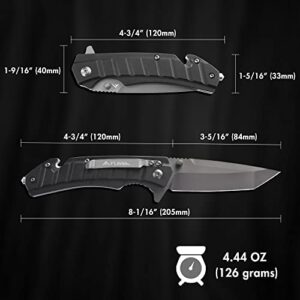 FLISSA Folding Pocket Knife, Tactical Knife with Liner Lock, Tanto Blade, Pocket Clip, Glass Breaker, Seatbelt Cutter, Perfect for Hunting, Camping, Survival