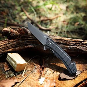 FLISSA Folding Pocket Knife, Tactical Knife with Liner Lock, Tanto Blade, Pocket Clip, Glass Breaker, Seatbelt Cutter, Perfect for Hunting, Camping, Survival