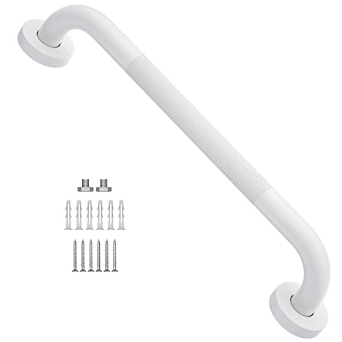 16 Inch Anti Slip Shower Grab Bar Oil Rubbed White, Munzong Bathroom Grab Bar, Knurled Bathroom Balance Bar,Safety Hand Rail Support Handicap Elderly Injury Senior Assist Bath Handle