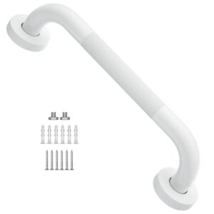 12 inch anti slip shower grab bar oil rubbed white, munzong bathroom grab bar, knurled bathroom balance bar,safety hand rail support handicap elderly injury senior assist bath handle