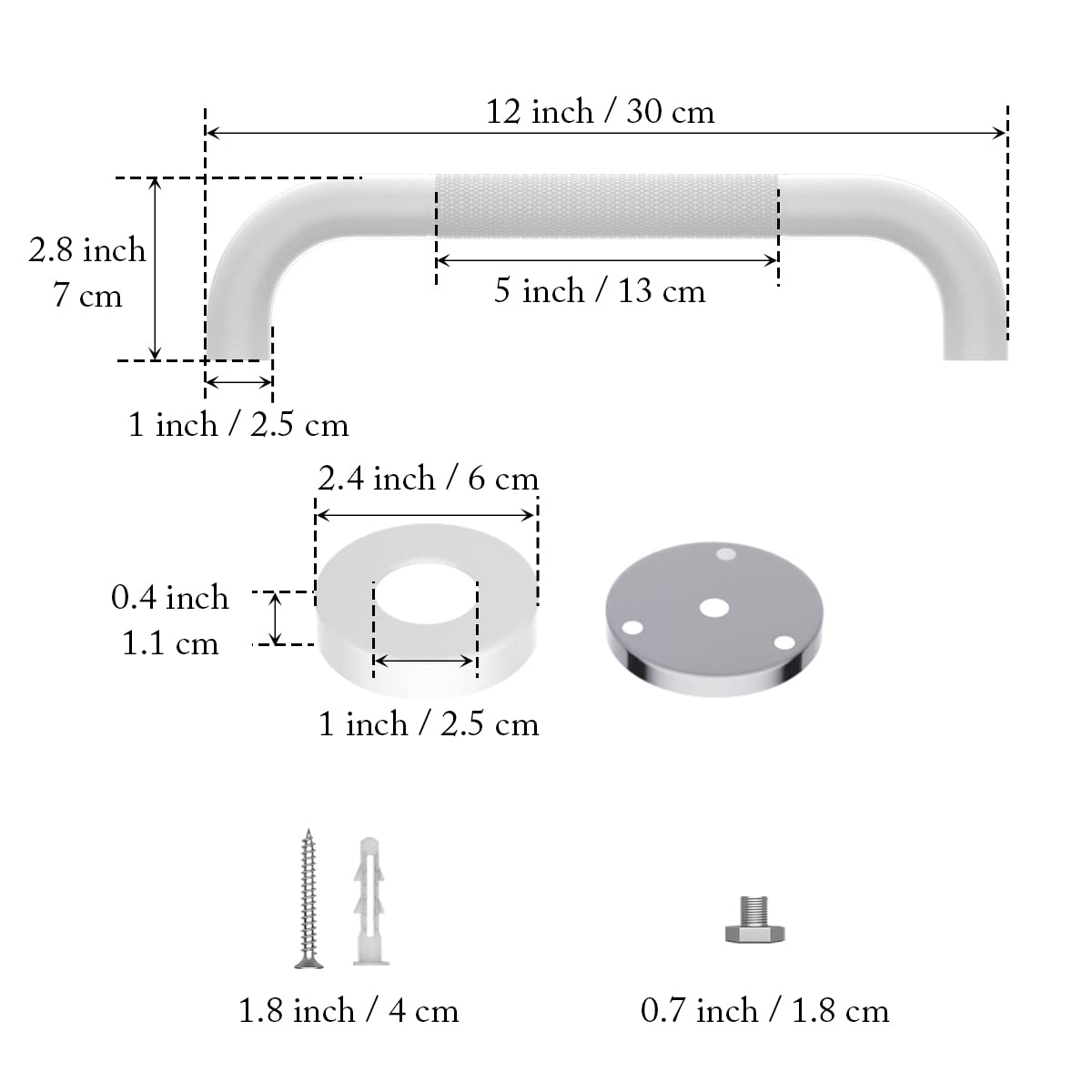 12 Inch Anti Slip Shower Grab Bar Oil Rubbed White, Munzong Bathroom Grab Bar, Knurled Bathroom Balance Bar,Safety Hand Rail Support Handicap Elderly Injury Senior Assist Bath Handle