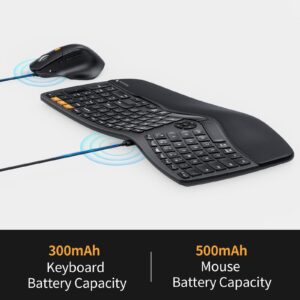 ProtoArc Ergonomic Wireless Keyboard Mouse, EKM01 Ergo Bluetooth Keyboard and Mouse Combo, Split Design, Palm Rest, Multi-Device, Rechargeable, Windows/Mac/Android (Black)