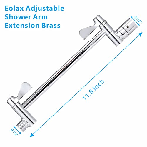 Shower Extension Arm, Eolax Solid Brass Adjustable Shower Pipe Extender with Universal Connection to Fixed Shower Head (11" Chrome)