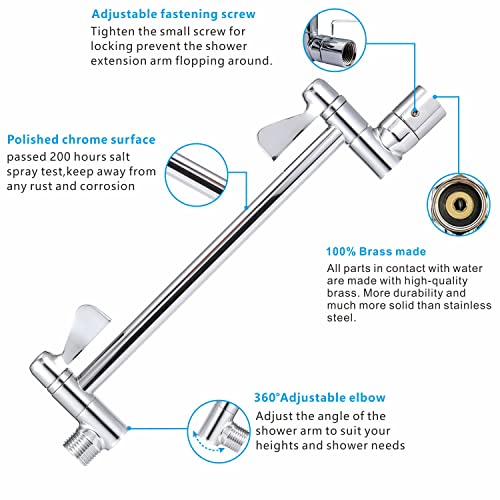 Shower Extension Arm, Eolax Solid Brass Adjustable Shower Pipe Extender with Universal Connection to Fixed Shower Head (11" Chrome)