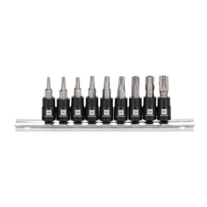 MIXPOWER 9 Pieces 1/4" Drive Torx Bit Socket Set, Tamper-Proof Torx Bit Sockets, CR-V Sockets & S2 Steel Bits, TT10 - TT50