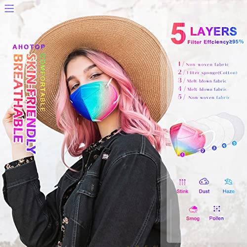 KN95 Face Masks, 60 Pack Individually Wrapped KN95 Masks, 5 layer Colorful Face Mask for Adults Women Men