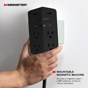 Monster Power Shield XL Surge Protector with Outlet Extender, Multiple Plug Outlet with 4 AC Outlets and 2 USB-A Ports, Reliable Wall Outlet with USB Ports