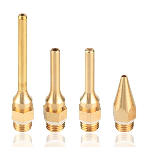 Yakamoz 4Pcs Interchangeable Copper Glue Gun Nozzle Set 10.8mm 7/16 Inch Thread Gluegun Tips Replacement Small Bore Long Tube Nozzles for Hot Melting Glue Guns Bore 2.0mm 3.0mm